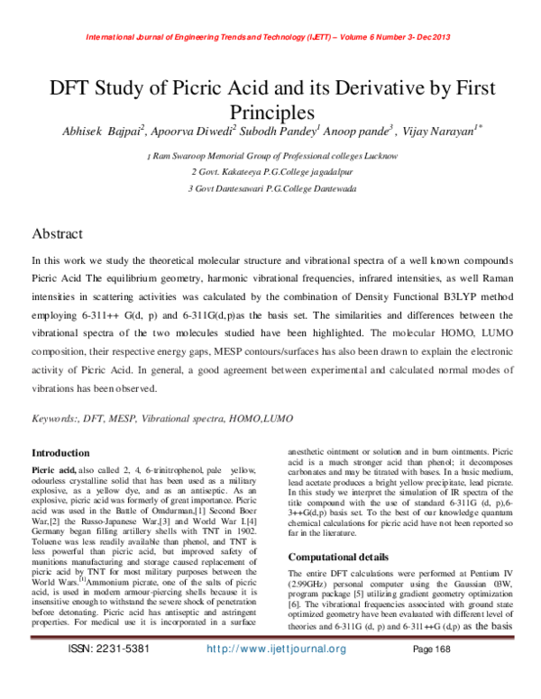 (PDF) DFT Study of Picric Acid and its Derivative by First Principles