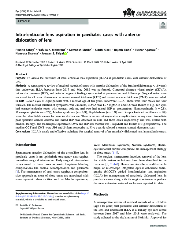 (PDF) Intra-lenticular lens aspiration in paediatric cases with ...