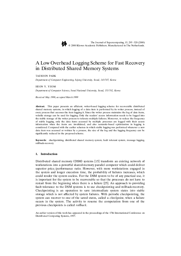 (PDF) A low overhead logging scheme for fast recovery in distributed ...