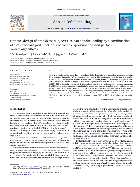Pdf Optimal Design Of Arch Dams Subjected To Earthquake Loading By A Combination Of