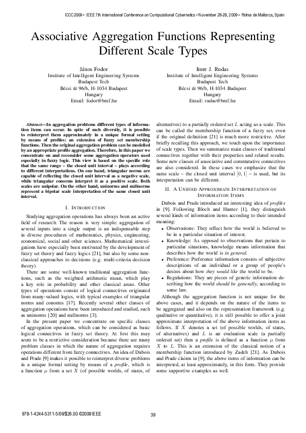 (PDF) Associative aggregation functions representing different scale types | Imre Rudas ...