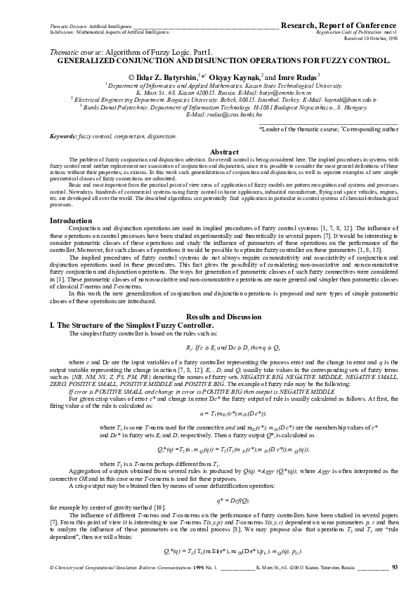 (PDF) Thematic course: Algorithms of Fuzzy Logic. Part I. GENERALIZED CONJUNCTION AND ...