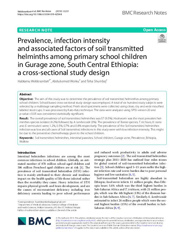 (PDF) Soil Transmitted Helminths in Ethiopian Children