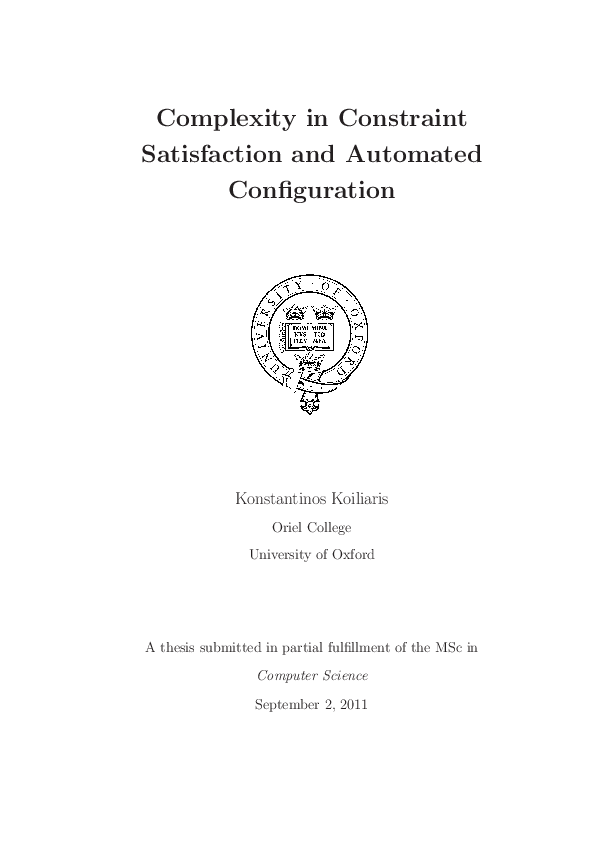 (PDF) Complexity in Constraint Satisfaction and Automated Configuration