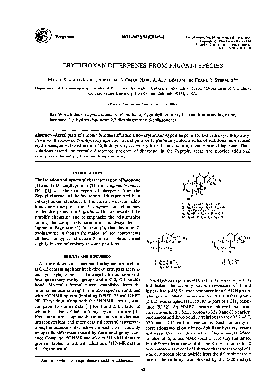 (PDF) Erythroxan diterpenes from Fagonia species