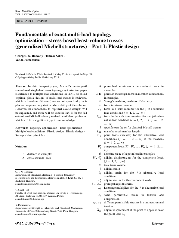 (PDF) Optimal design of skeletal structures under elastic and plastic design criteria | Nobutaka ...