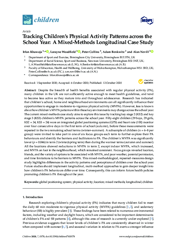 (PDF) Tracking Children’s Physical Activity Patterns across the School ...