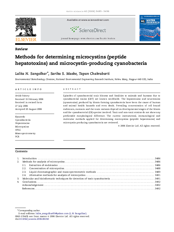 (PDF) Methods for determining microcystins (peptide hepatotoxins) and ...