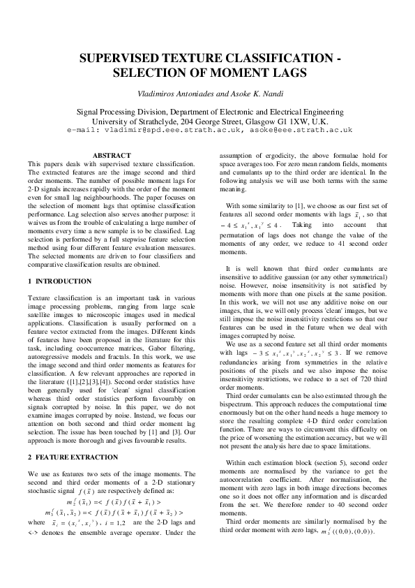 Pdf Supervised Texture Classification Selection Of Moment Lags