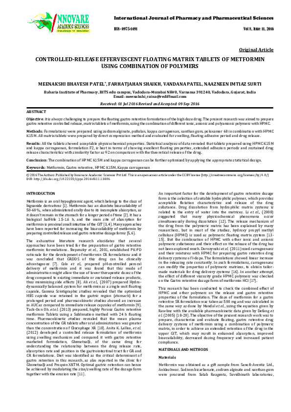 (PDF) Controlled-Release Effervescent Floating Matrix Tablets of ...