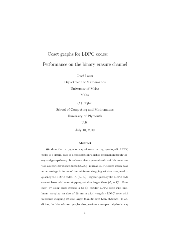 (PDF) Coset graphs for LDPC codes