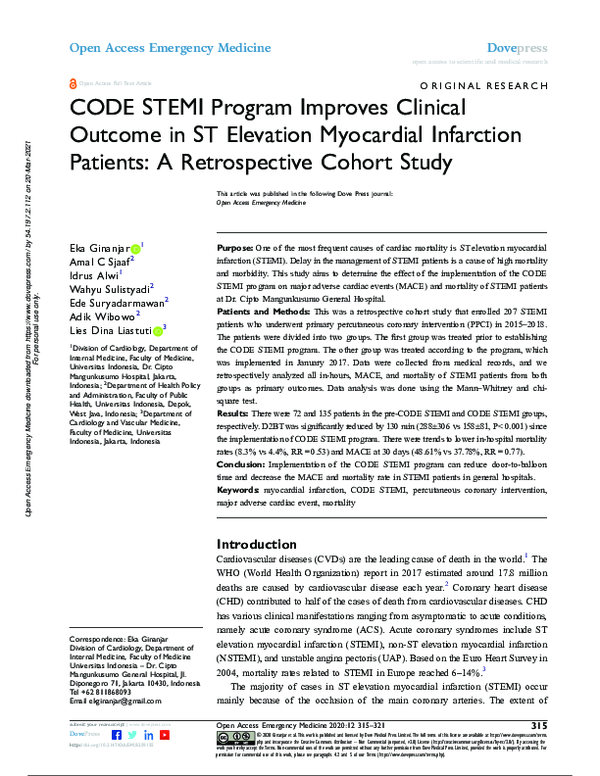 (PDF) CODE STEMI Program Improves Clinical Outcome in ST Elevation ...
