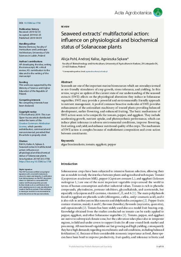 (PDF) Seaweed extracts’ multifactorial action: influence on ...
