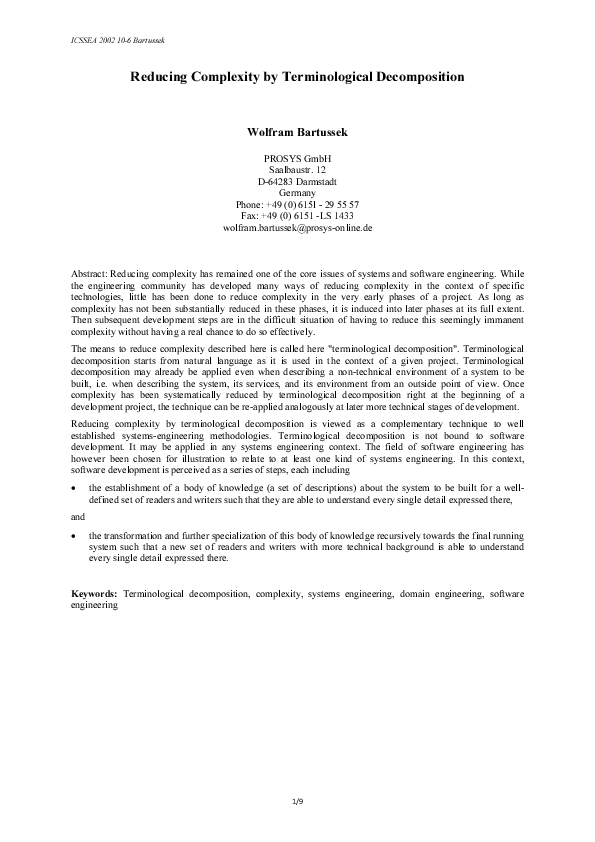 (PDF) Reducing Complexity by Terminological Decomposition