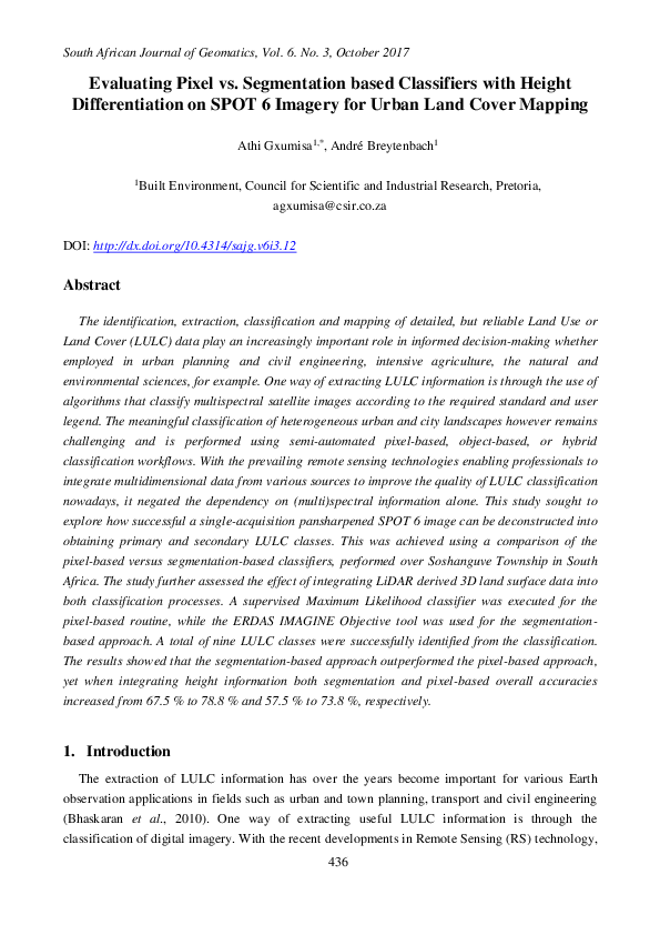 Pdf Evaluating Pixel Vs Segmentation Based Classifiers With Height