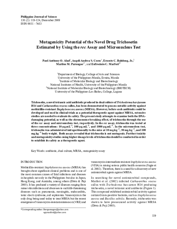 (PDF) Mutagenicity Potential of the Novel Drug Trichosetin Estimated by ...