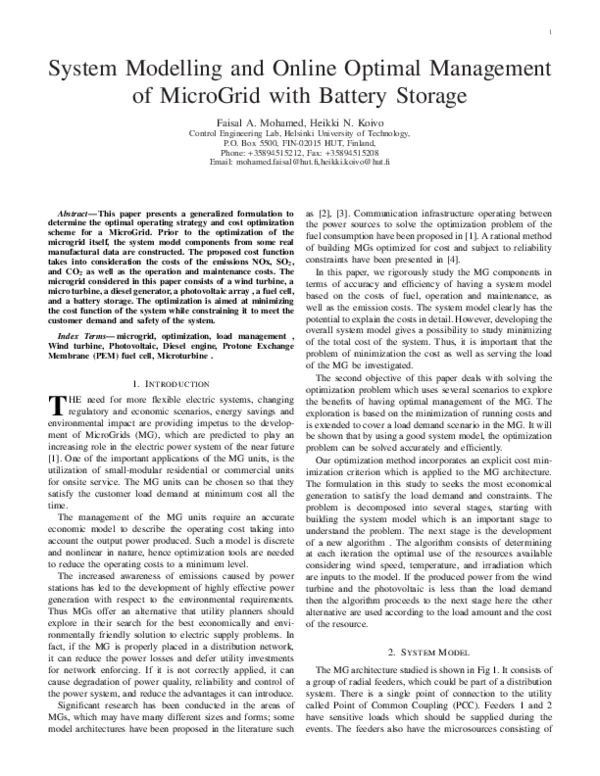 (PDF) System Modelling and Online Optimal Management of MicroGrid Using Multiobjective Optimization