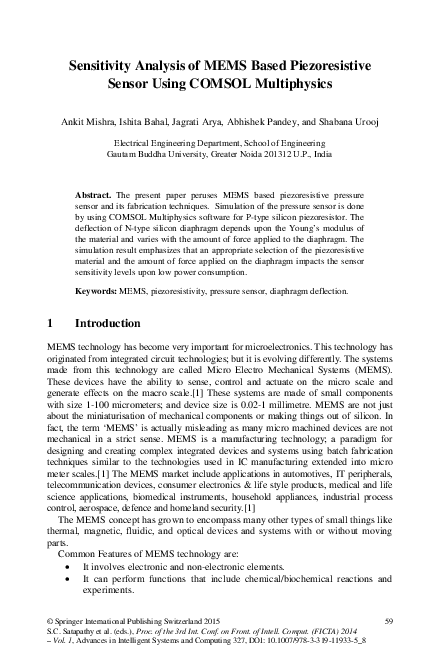 (PDF) Sensitivity Analysis of MEMS Based Piezoresistive Sensor Using COMSOL Multiphysics