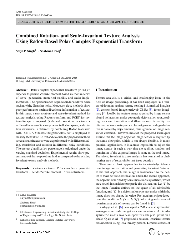 Pdf Combined Rotation And Scale Invariant Texture Analysis Using Radon Based Polar Complex