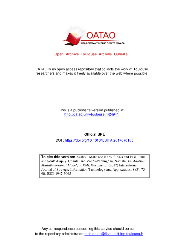 Pdf Yet Another Multidimensional Model For Xml Documents