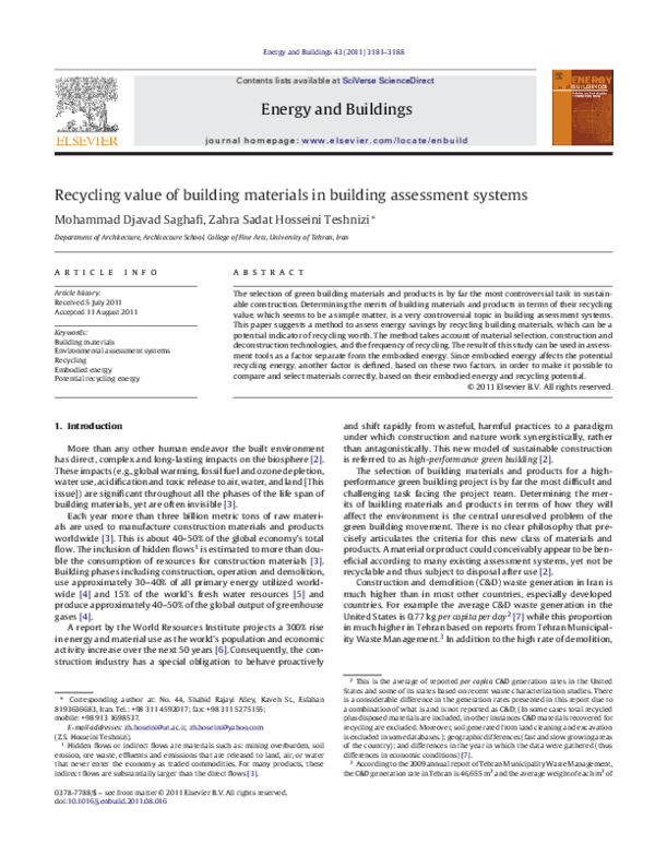 (PDF) Recycling value of building materials in building assessment systems