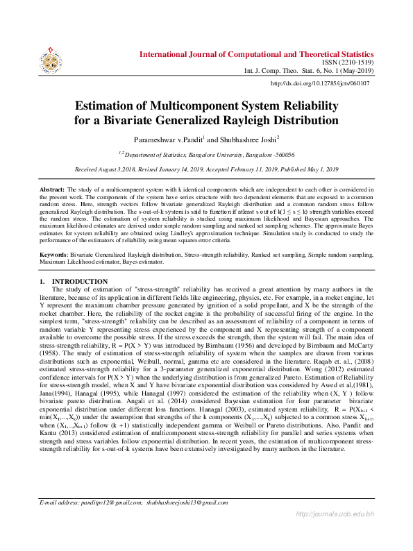 (PDF) Estimation of Multicomponent System Reliability for a Bivariate Generalized Rayleigh ...