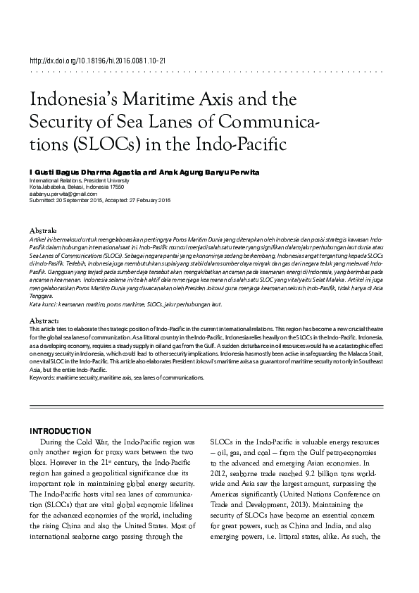 (PDF) Indonesia’s Maritime Axis and the Security of Sea Lanes of ...