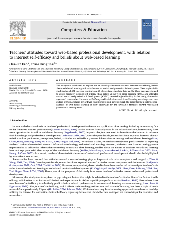 (PDF) Teachers’ attitudes toward web-based professional development, with relation to Internet ...