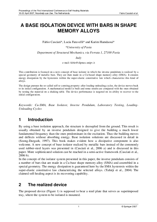 (PDF) Base Isolation Device Using Shape Memory Alloy Bars