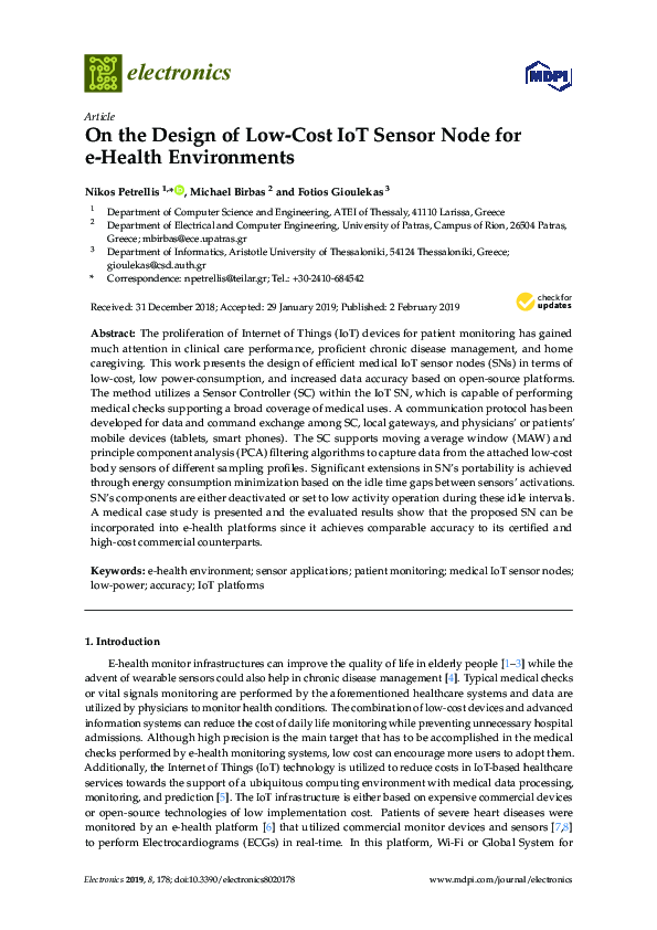 Pdf On The Design Of Low Cost Iot Sensor Node For E Health Environments