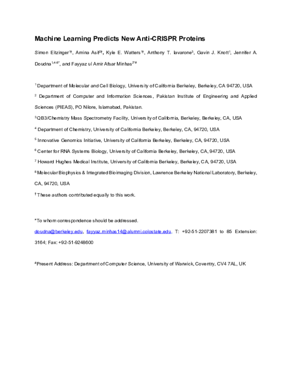 (PDF) Machine Learning Predicts New Anti-CRISPR Proteins