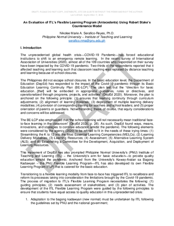 (PDF) An Evaluation of ITL's Flexible Learning Program (Antecedents ...