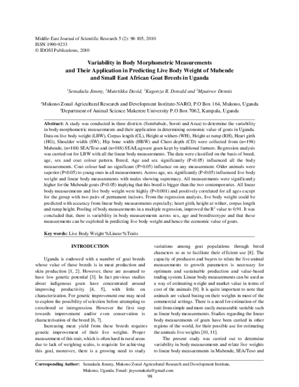 (PDF) Variability in body morphometric measurements and their ...