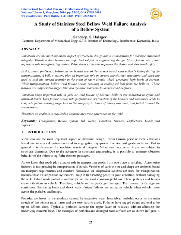 (PDF) A Study of Stainless Steel Bellow Weld Failure Analysis of a ...