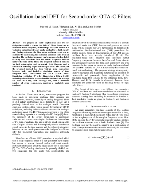 (PDF) Oscillation-based DFT for second-order OTA-C filters