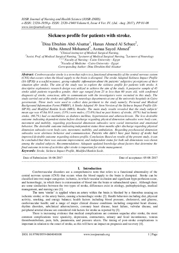 (PDF) Sickness profile for patients with stroke