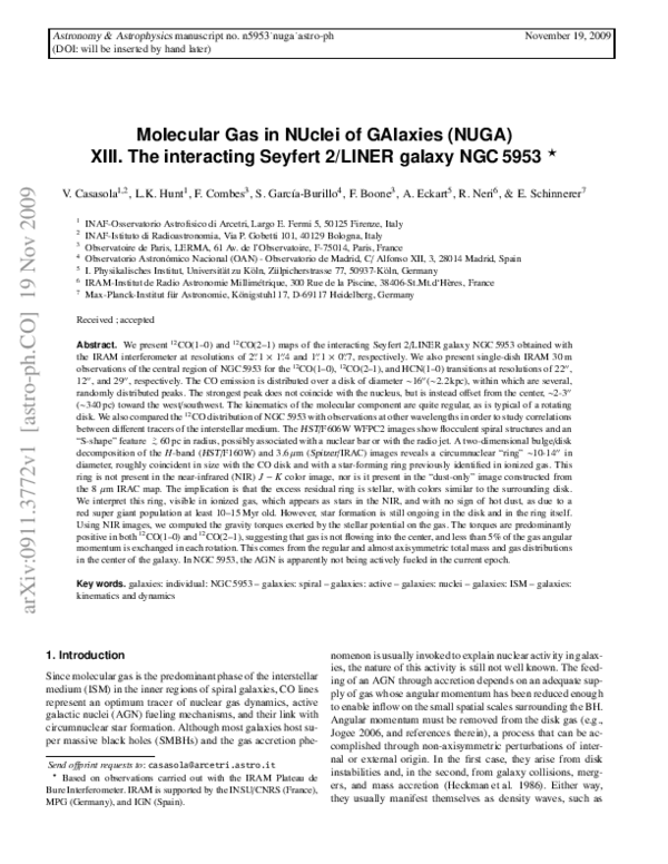 (PDF) Molecular gas in NUclei of GAlaxies (NUGA) XIII. The interacting Seyfert 2/LINER galaxy ...