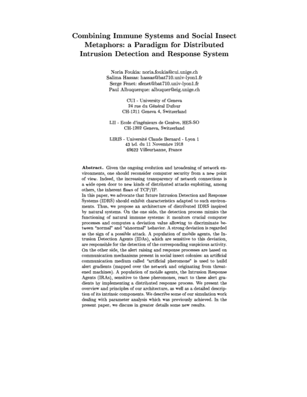 (PDF) Combining Immune Systems and Social Insect Metaphors: A Paradigm for Distributed Intrusion ...