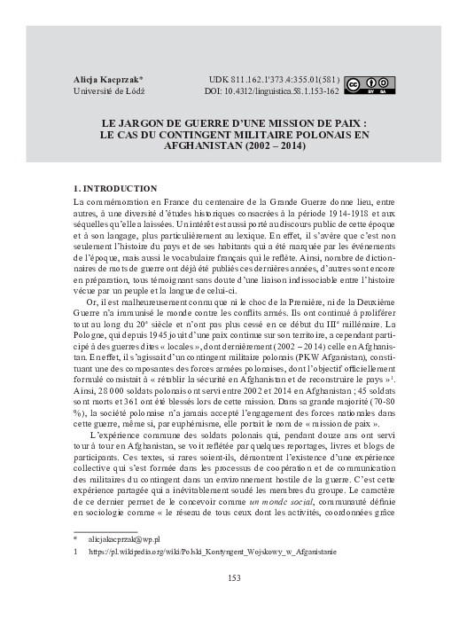 (PDF) War jargon of a peace mission: the case of the polish army ...