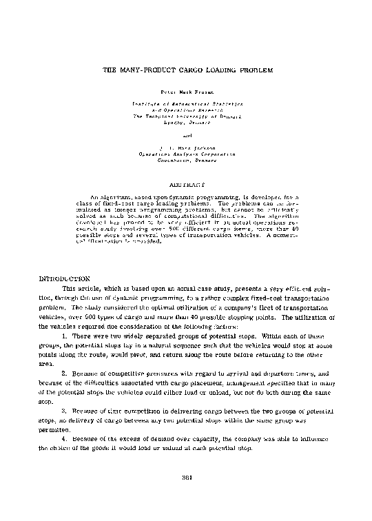 The many-product cargo loading problem The many-product cargo loading problem