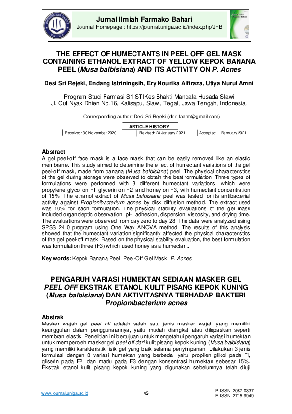 (PDF) FORMULASI SEDIAAN MASKER GEL PEEL-OFF EKSTRAK DAUN CABAI RAWIT DAN UJI AKTIVITAS ...