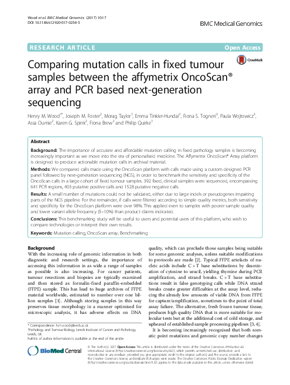 (PDF) Comparing mutation calls in fixed tumour samples between the ...
