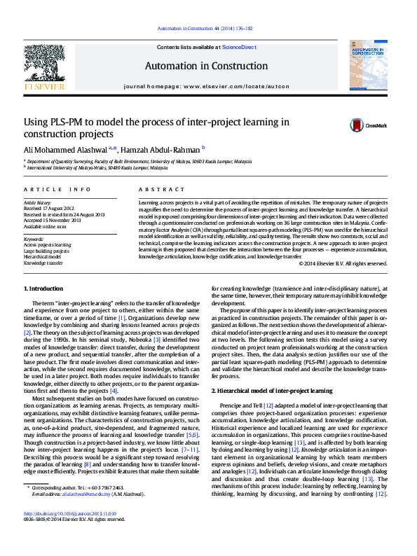 (PDF) Using PLS-PM to model the process of inter-project learning in ...