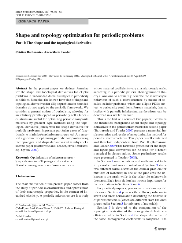 (PDF) Shape and topology optimization for periodic problems : Part I ...