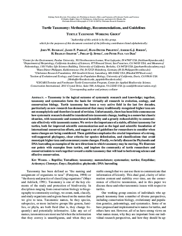 (PDF) Turtle Taxonomy: Methodology, Recommendations, and Guidelines