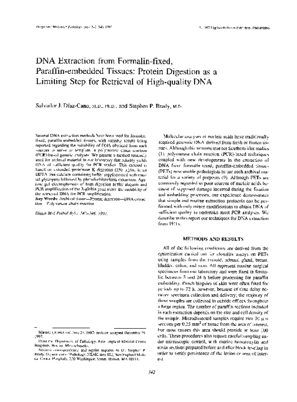 Pdf Dna Extraction From Formalin Fixed Paraffin Embedded Tissues