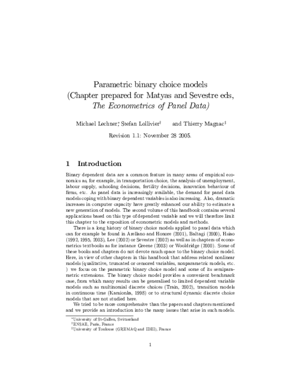 (PDF) Parametric Binary Choice Models