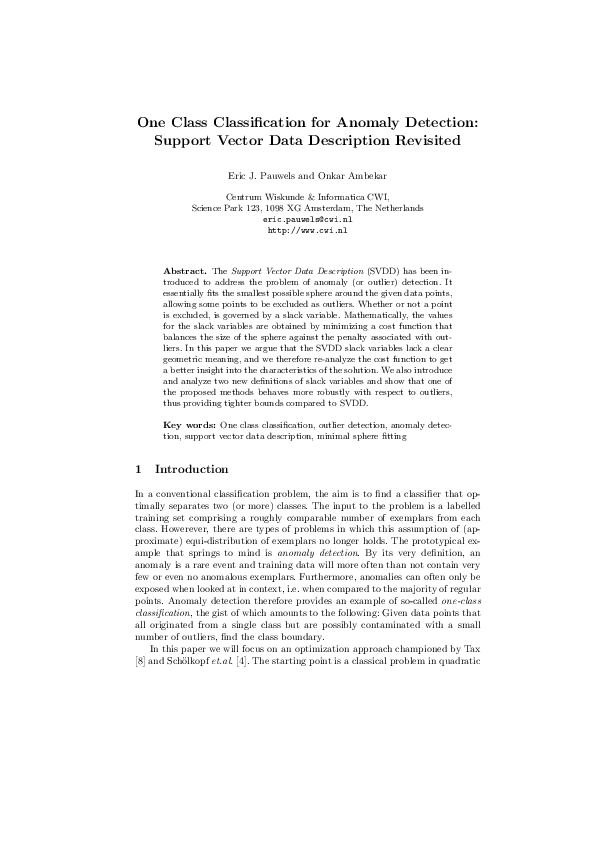 (PDF) One Class Classification for Anomaly Detection: Support Vector ...