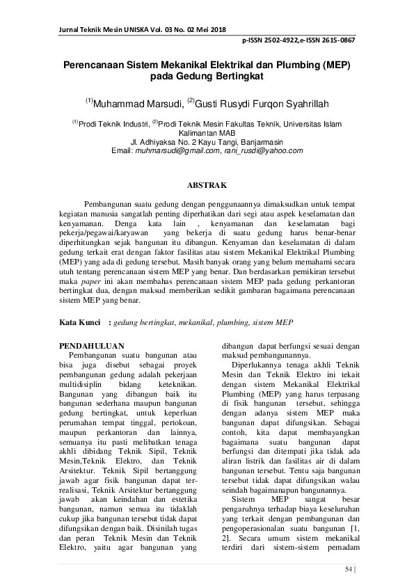 (PDF) Perencanaan Sistem Mekanikal Elektrikal Dan Plumbing (Mep) Pada ...