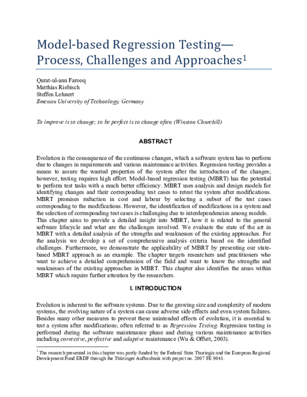 Pdf Model Based Regression Testing